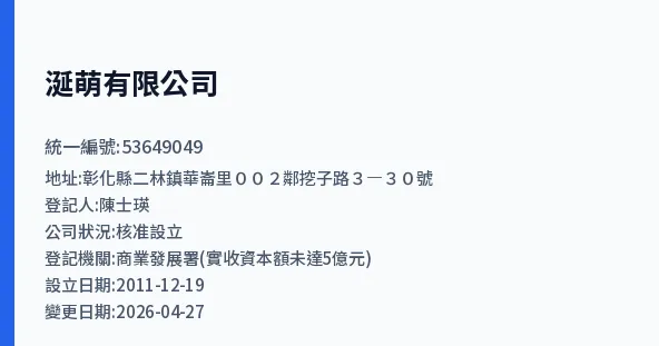 涎萌有限公司的照片-統編 53649049(彰化縣) 公司登記資料與營業項目詳細圖表