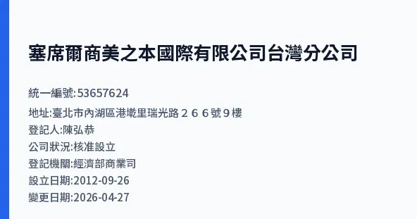 塞席爾商美之本國際有限公司台灣分公司的照片-統編 53657624(臺北市) 公司登記資料與營業項目詳細圖表