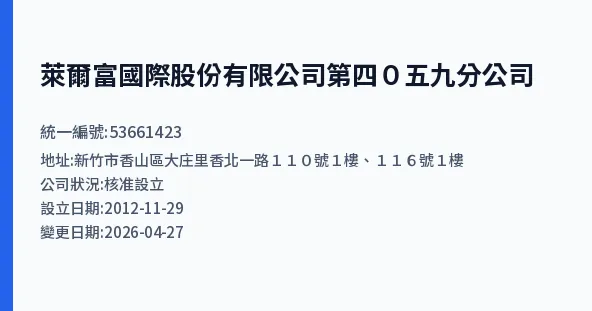 萊爾富國際股份有限公司第四0五九分公司的照片-統編 53661423(新竹市) 公司登記資料與營業項目詳細圖表