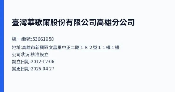 臺灣華歌爾股份有限公司高雄分公司的照片-統編 53661958(高雄市) 公司登記資料與營業項目詳細圖表