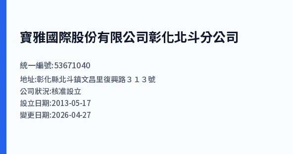 寶雅國際股份有限公司彰化北斗分公司的照片-統編 53671040(彰化縣) 公司登記資料與營業項目詳細圖表