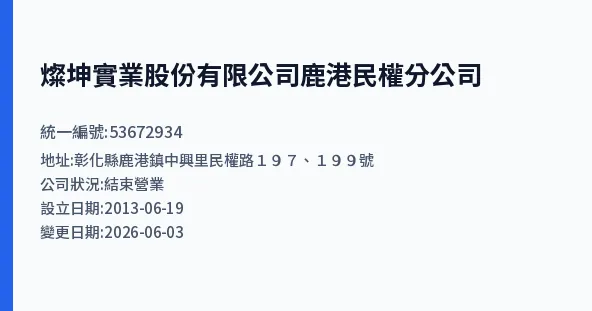 燦坤實業股份有限公司鹿港民權分公司的照片-統編 53672934(彰化縣) 公司登記資料與營業項目詳細圖表
