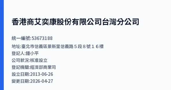 香港商艾奕康股份有限公司台灣分公司的照片-統編 53673188(臺北市) 公司登記資料與營業項目詳細圖表