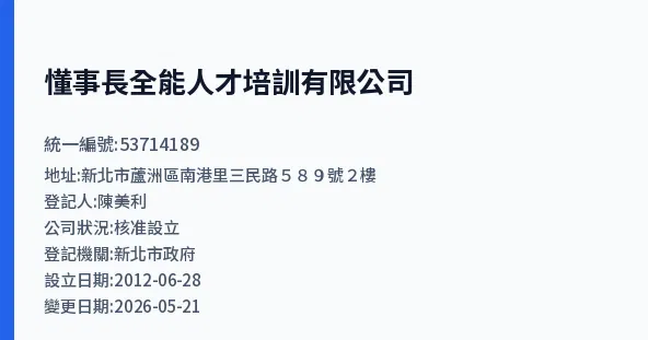 懂事長全能人才培訓有限公司的照片-統編 53714189(新北市) 公司登記資料與營業項目詳細圖表