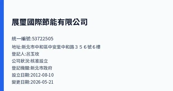展璽國際節能有限公司的照片-統編 53722505(新北市) 公司登記資料與營業項目詳細圖表