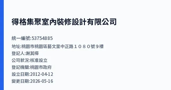 得格集聚室內裝修設計有限公司的照片-統編 53754885(桃園市) 公司登記資料與營業項目詳細圖表