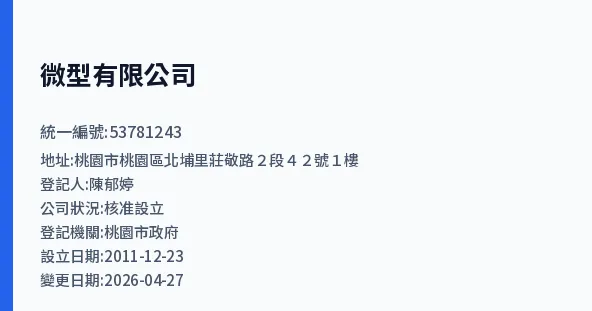 微型有限公司的照片-統編 53781243(桃園市) 公司登記資料與營業項目詳細圖表
