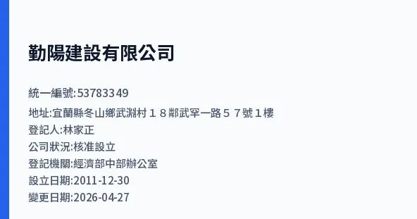 勤陽建設有限公司的照片-統編 53783349(宜蘭縣) 公司登記資料與營業項目詳細圖表