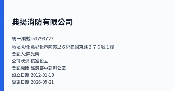 典揚消防有限公司的照片-統編 53793727(彰化縣) 公司登記資料與營業項目詳細圖表