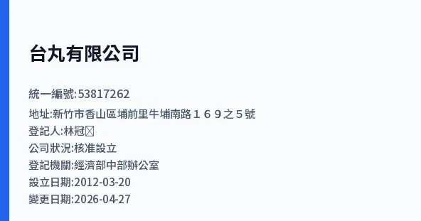台丸有限公司的照片-統編 53817262(新竹市) 公司登記資料與營業項目詳細圖表