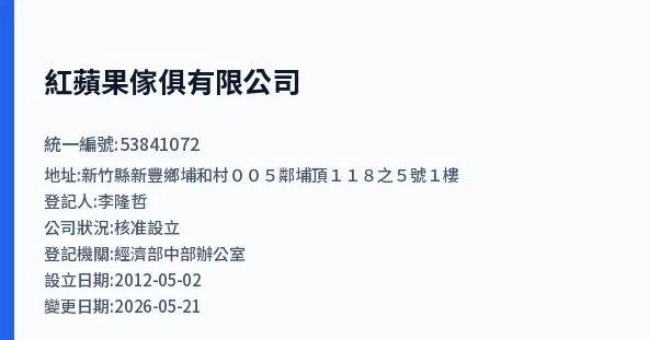 紅蘋果傢俱有限公司的照片-統編 53841072(新竹縣) 公司登記資料與營業項目詳細圖表