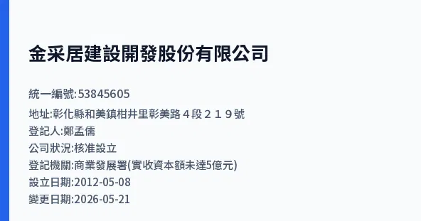 金采居建設開發股份有限公司的照片-統編 53845605(彰化縣) 公司登記資料與營業項目詳細圖表