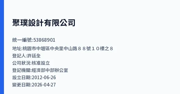 聚璞設計有限公司的照片-統編 53868901(桃園市) 公司登記資料與營業項目詳細圖表