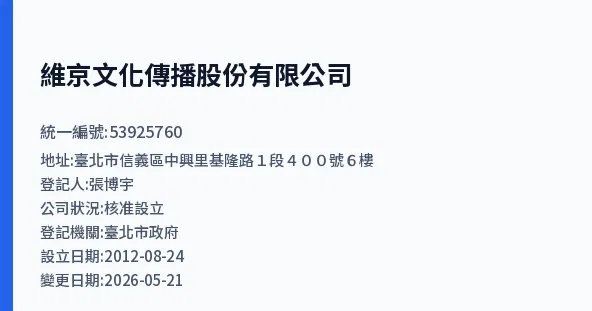 維京文化傳播股份有限公司的照片-統編 53925760(臺北市) 公司登記資料與營業項目詳細圖表