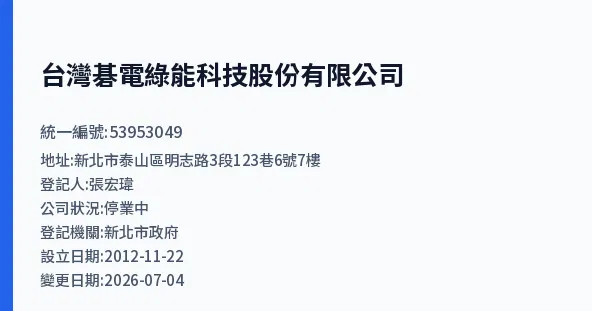 台灣碁電綠能科技股份有限公司的照片-統編 53953049(新北市) 公司登記資料與營業項目詳細圖表