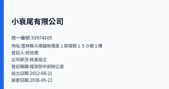 小衰尾有限公司的照片-統編 53974305(雲林縣) 公司登記資料與營業項目詳細圖表