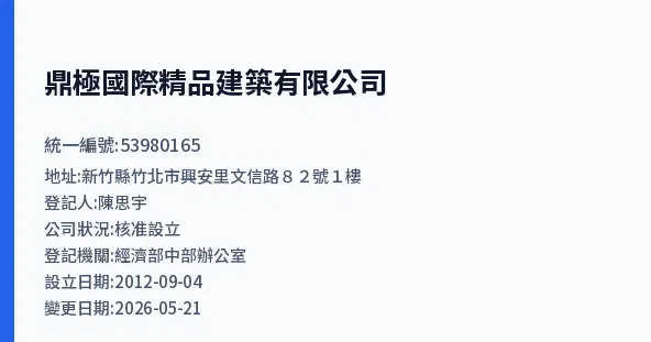 鼎極國際精品建築有限公司的照片-統編 53980165(新竹縣) 公司登記資料與營業項目詳細圖表