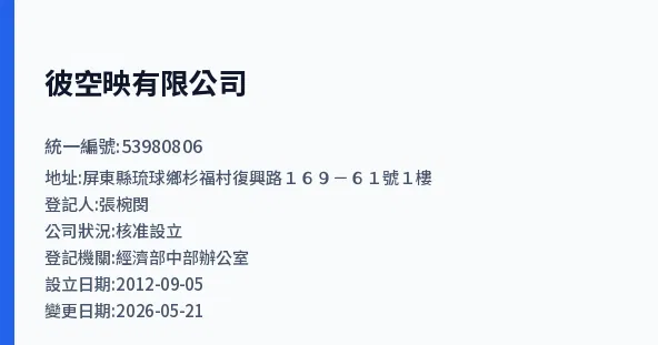 彼空映有限公司的照片-統編 53980806(屏東縣) 公司登記資料與營業項目詳細圖表