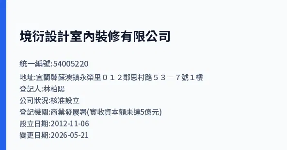 境衍設計室內裝修有限公司的照片-統編 54005220(宜蘭縣) 公司登記資料與營業項目詳細圖表