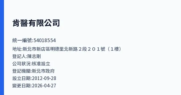 肯醫有限公司的照片-統編 54018554(新北市) 公司登記資料與營業項目詳細圖表