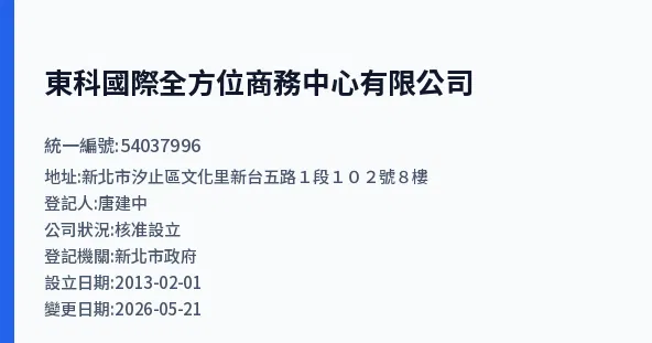 東科國際全方位商務中心有限公司的照片-統編 54037996(新北市) 公司登記資料與營業項目詳細圖表