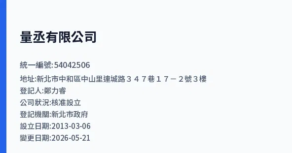 量丞有限公司的照片-統編 54042506(新北市) 公司登記資料與營業項目詳細圖表