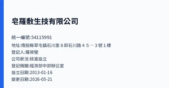 皂羅敷生技有限公司的照片-統編 54115991(南投縣) 公司登記資料與營業項目詳細圖表
