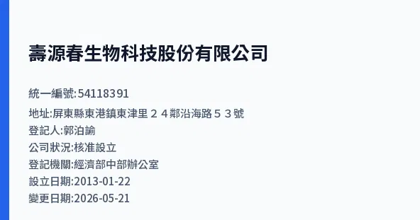壽源春生物科技股份有限公司的照片-統編 54118391(屏東縣) 公司登記資料與營業項目詳細圖表