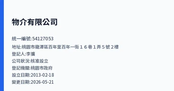 物介有限公司的照片-統編 54127053(桃園市) 公司登記資料與營業項目詳細圖表