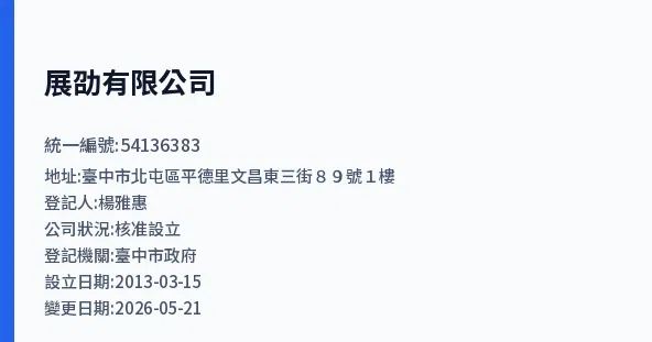 展劭有限公司的照片-統編 54136383(臺中市) 公司登記資料與營業項目詳細圖表