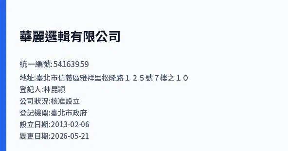 華麗邏輯有限公司的照片-統編 54163959(臺北市) 公司登記資料與營業項目詳細圖表