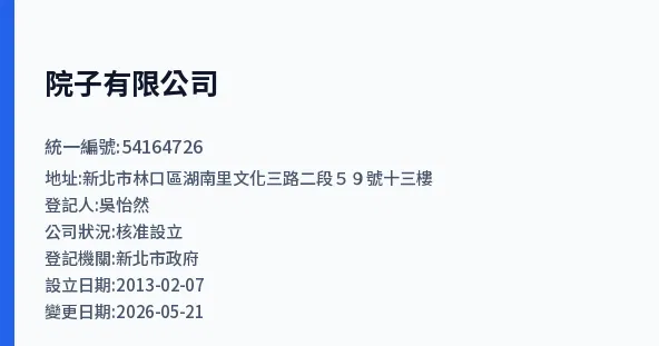 院子有限公司的照片-統編 54164726(新北市) 公司登記資料與營業項目詳細圖表