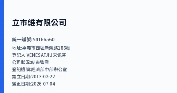 立市維有限公司的照片-統編 54166560(嘉義市) 公司登記資料與營業項目詳細圖表
