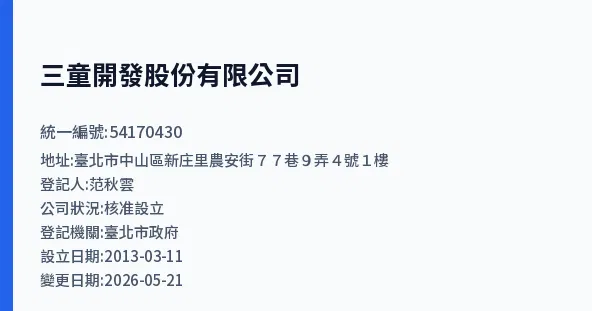三童開發股份有限公司的照片-統編 54170430(臺北市) 公司登記資料與營業項目詳細圖表