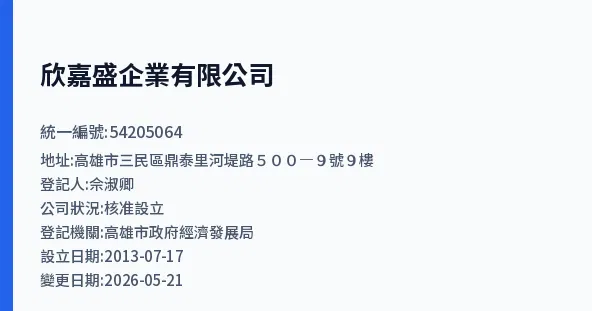 欣嘉盛企業有限公司的照片-統編 54205064(高雄市) 公司登記資料與營業項目詳細圖表