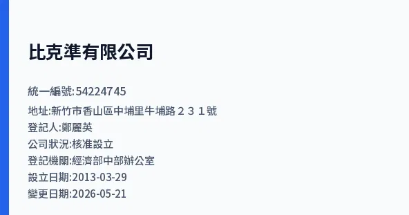 比克準有限公司的照片-統編 54224745(新竹市) 公司登記資料與營業項目詳細圖表