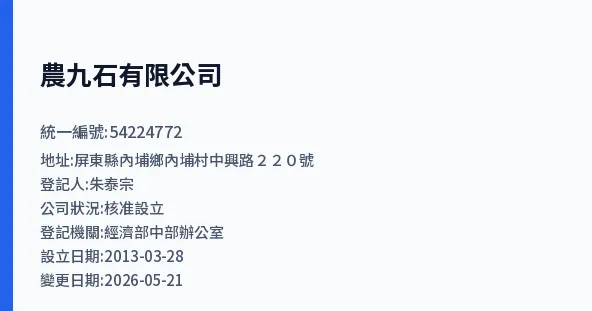 農九石有限公司的照片-統編 54224772(屏東縣) 公司登記資料與營業項目詳細圖表