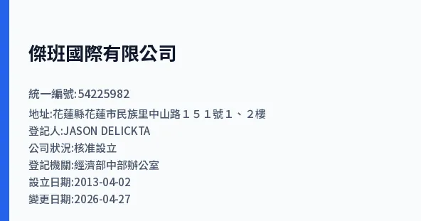 傑班國際有限公司的照片-統編 54225982(花蓮縣) 公司登記資料與營業項目詳細圖表