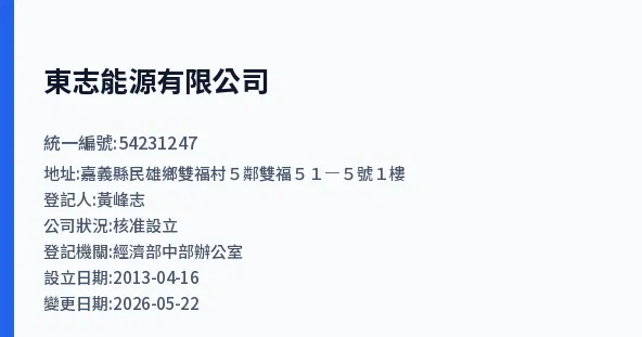 東志能源有限公司的照片-統編 54231247(嘉義縣) 公司登記資料與營業項目詳細圖表