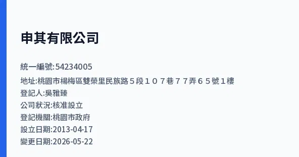 申其有限公司的照片-統編 54234005(桃園市) 公司登記資料與營業項目詳細圖表
