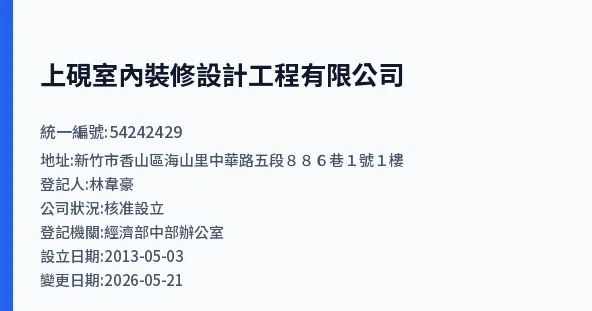 上硯室內裝修設計工程有限公司的照片-統編 54242429(新竹市) 公司登記資料與營業項目詳細圖表