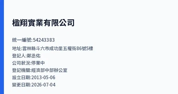 楹翔實業有限公司的照片-統編 54243383(雲林縣) 公司登記資料與營業項目詳細圖表