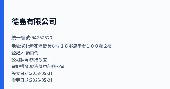 德島有限公司的照片-統編 54257323(彰化縣) 公司登記資料與營業項目詳細圖表