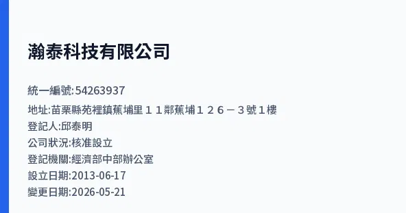 瀚泰科技有限公司的照片-統編 54263937(苗栗縣) 公司登記資料與營業項目詳細圖表