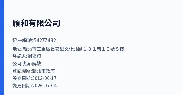 頎和有限公司的照片-統編 54277432(新北市) 公司登記資料與營業項目詳細圖表