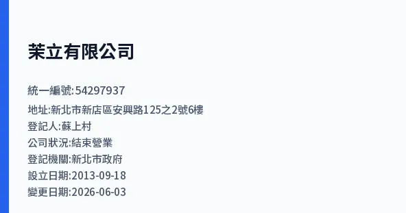 茉立有限公司的照片-統編 54297937(新北市) 公司登記資料與營業項目詳細圖表