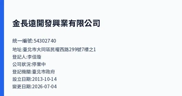 金長遠開發興業有限公司的照片-統編 54302740(臺北市) 公司登記資料與營業項目詳細圖表