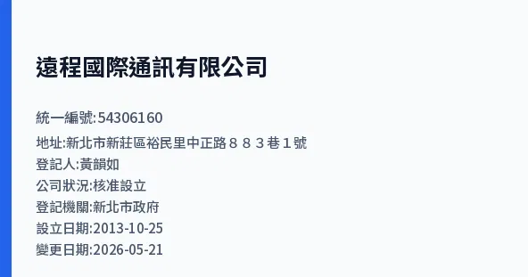 遠程國際通訊有限公司的照片-統編 54306160(新北市) 公司登記資料與營業項目詳細圖表