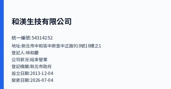 和渼生技有限公司的照片-統編 54314252(新北市) 公司登記資料與營業項目詳細圖表