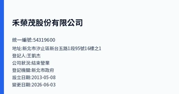 禾榮茂股份有限公司的照片-統編 54319600(新北市) 公司登記資料與營業項目詳細圖表